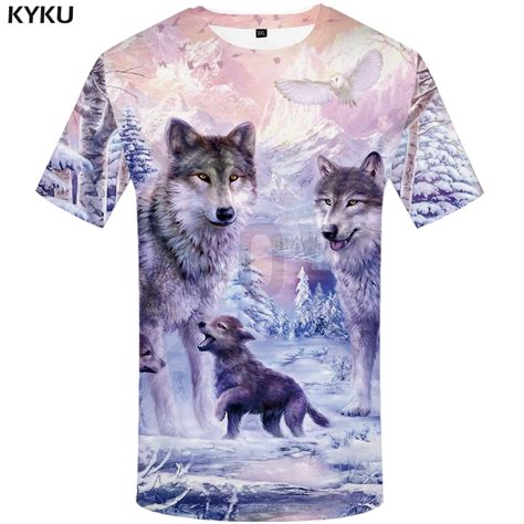 Kyku Brand Wolf T Shirt Women Snow Clothing Jungle Tshirt Tops Clothes