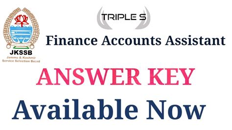 Jkssb Finance Accounts Assistant Answer Key Out Youtube