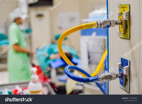 2 Pipe Line Oxygen And Vacuum Adaptor On The Wall For Helping Patient In Operating Room Images