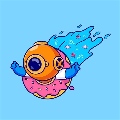 Free Vector Cute Diver In Donut Cartoon Vector Icon Illustration