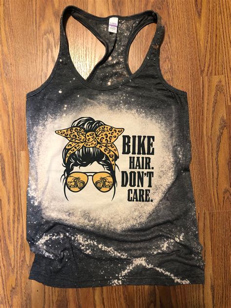 Bike Hair Dont Care Bleach Tank Top Motorcycle Hair Messy Bun Design
