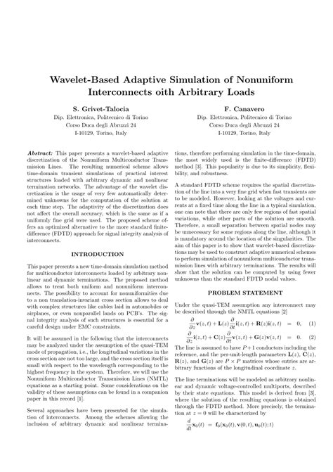 Pdf Wavelet Based Adaptive Simulation Of Nonuniform Interconnects