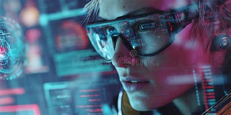 Cybersecurity Expert Analyzing Data Streams Protecting Digital Assets Stock Illustration
