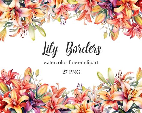 Lily Border Clipart Watercolor Lily Frame Clipart Flower Borders Spring Floral Lily Png