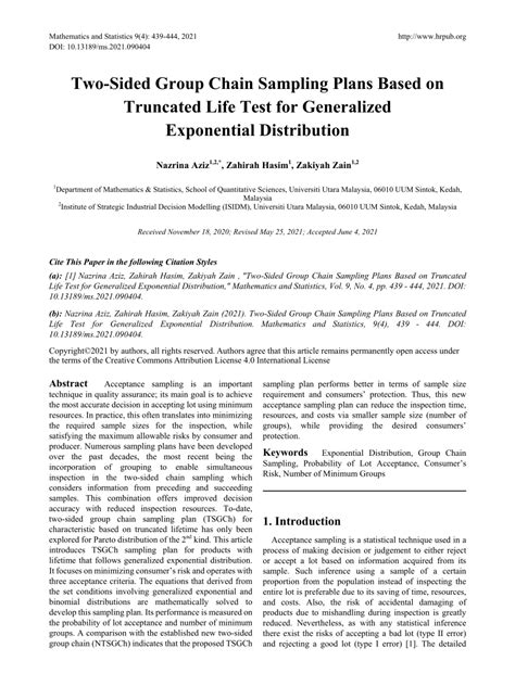 Pdf Two Sided Group Chain Sampling Plans Based On Truncated Life Test For Generalized