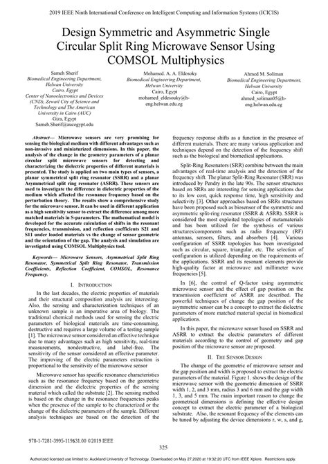 Pdf Design Symmetric And Asymmetric Single Circular Split Ring Microwave Sensor Using Comsol
