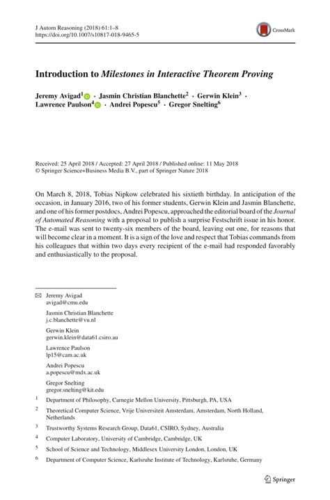 Pdf Introduction To Milestones In Interactive Theorem Proving