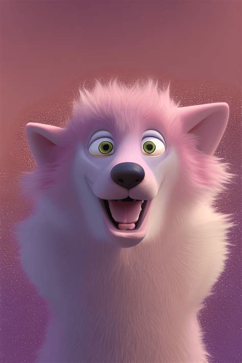 Whimsical Cute Realistic Fluffy Pink Wolf With Rose · Creative Fabrica