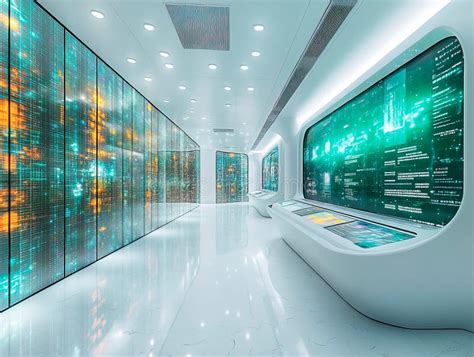 A Futuristic Control Room Sleek And Sterile Filled With Large Screens Displaying Data And Tech