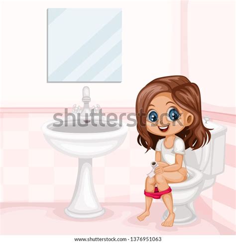 Cute Cartoon Girl Sitting On Toilet Stock Vector Royalty Free