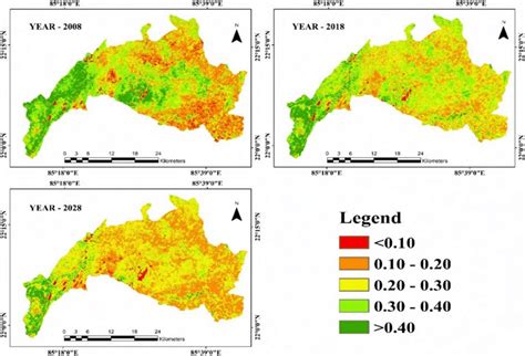 Ndvi For Year 2008 And 2018 And Predicted Ndvi For Year 2028 Download