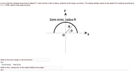 Solved A Non Uniformly Charged Semicircle Of Radius R 348 Cm Lies