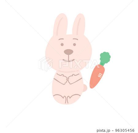 座っているうさぎと人参の手描き風イラストのイラスト素材 PIXTA