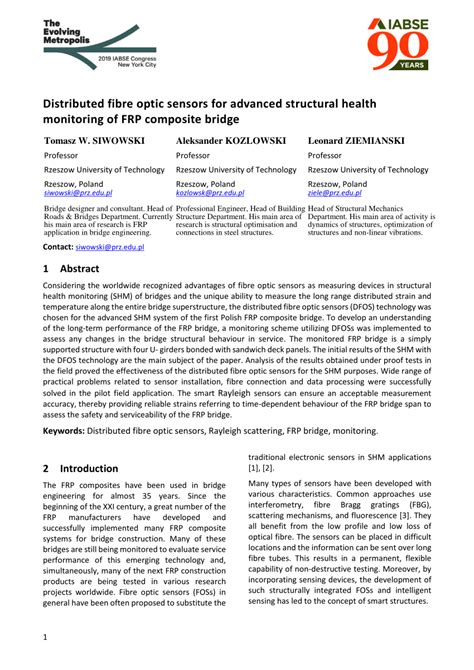 Pdf Distributed Fibre Optic Sensors For Advanced Structural Health