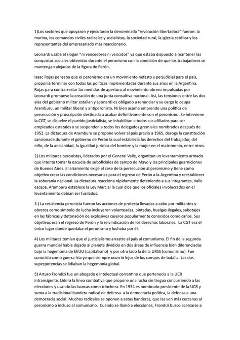 El peronismo sin peron Los sectores que apoyaron y ejecutaron la denominada revolución