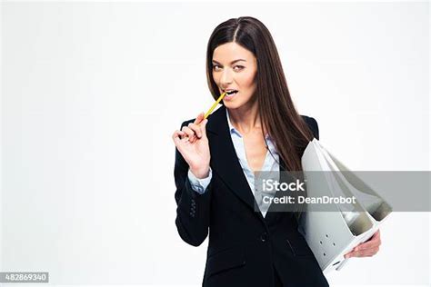 여성사업가인 쥠 폴더 및 물어뜯기 연필 2015년에 대한 스톡 사진 및 기타 이미지 2015년 갈색 머리 단일 객체 Istock