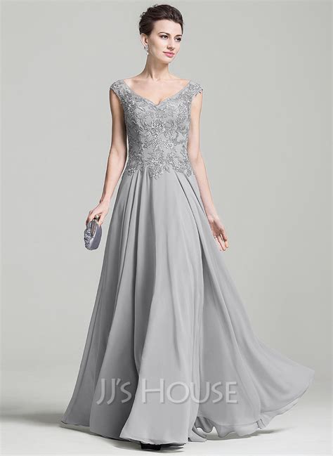 A Lineprincess V Neck Floor Length Chiffon Evening Dress With