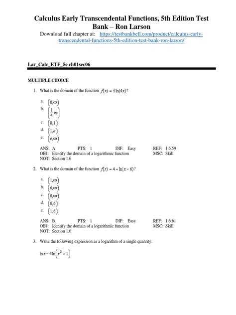 Calculus Early Transcendental Functions 5th Edition Test Bank Ron