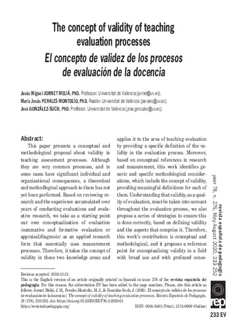 Pdf The Concept Of Validity Of Teaching Evaluation Processes