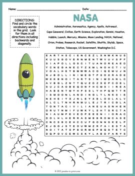 ALL ABOUT NASA Word Search Puzzle Worksheet Activity Outer Space Theme