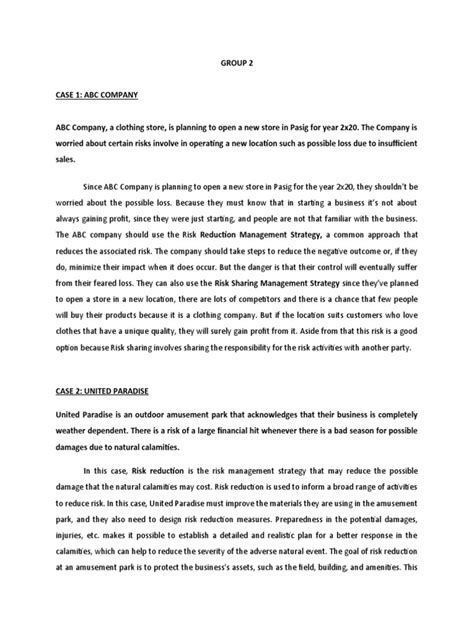 Group 2 Caseanalysis Pdf Risk Risk Management