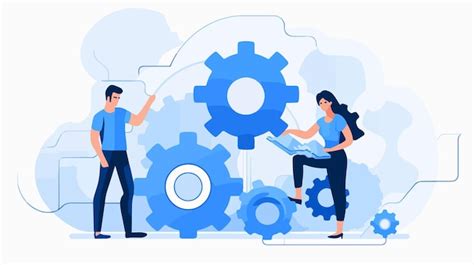 Collaborative Teamwork Man And Woman Turning Gears Together Premium Ai Generated Vector