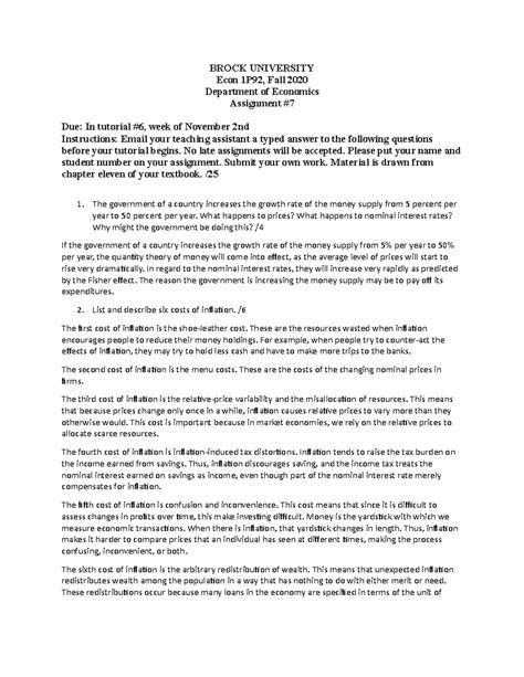 ECON Assignment Econ BROCK UNIVERSITY Econ P Fall