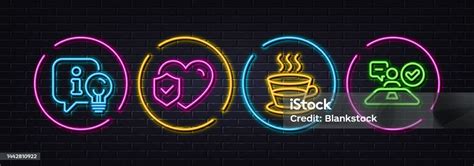 생명 보험 램프 및 커피 컵 최소 라인 아이콘 웹 응용 프로그램 인쇄용 네온 레이저 3d 조명 벡터 0명에 대한 스톡 벡터 아트 및 기타 이미지 Istock