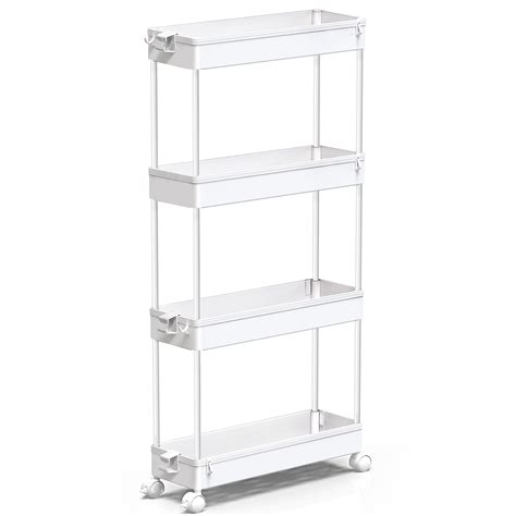 SPACEKEEPER Slim Rolling Storage Cart 4 Tier Bathroom Organizer Mobile Shelving Unit Utility