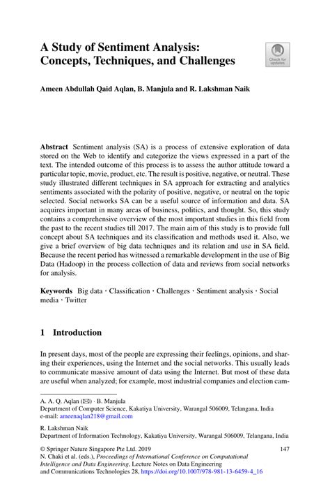 Pdf A Study Of Sentiment Analysis Concepts Techniques And Challenges