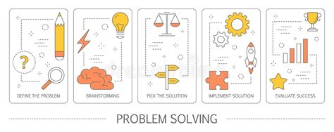 Problem Solving Process Template With Five Steps Stock Vector