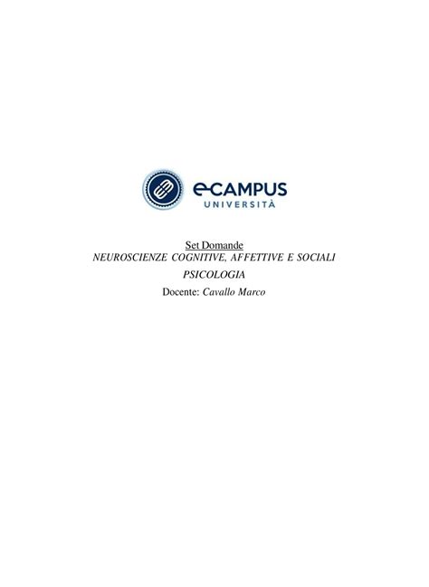 Risposte Chiuse Completo Neuroscienze Cognitive Affettive E Sociali