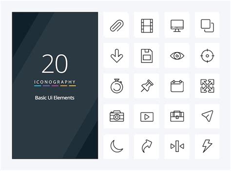 Free Vector 20 Basic Ui Elements Outline Icon For Presentation Vector Line Icons Illustration