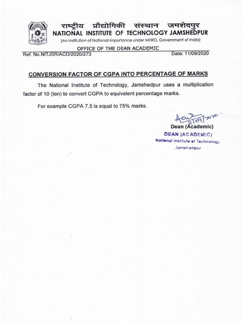 Conversion Factor Of Cgpa Into Percentage Of Marks Pdf