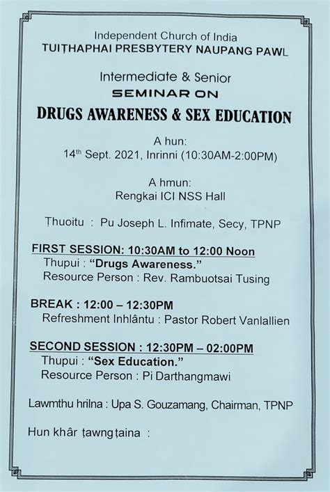 Tuiṭhaphai Naupang Pâwl Seminar On Drugs Awareness And Sex Education