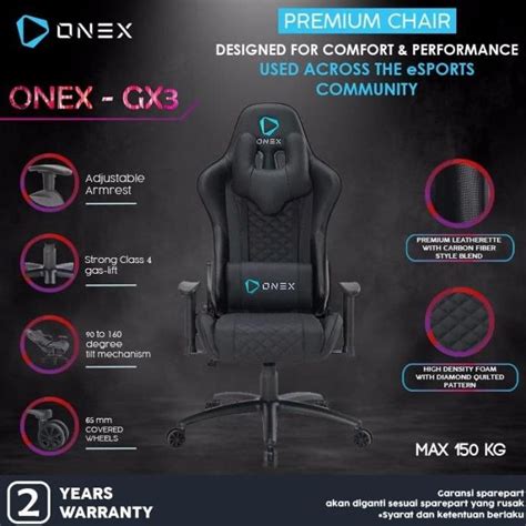 Jual Onex Gx3 Premium Quality Gaming Chair Kursi Hitam Shopee Indonesia