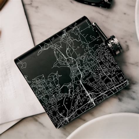 Wayzata Minnesota Engraved Map Hip Flask In Matte Black — Jace Maps