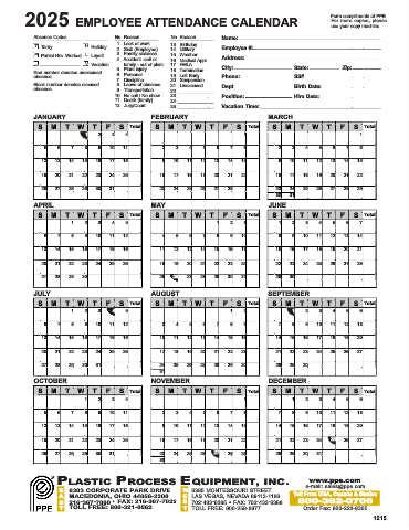 2025 Employee Attendance Calendar Printable Free Theda Justina