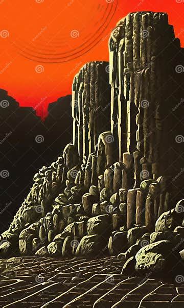 Columnar Basalt Abstract Fantasy Landscape Stock Illustration