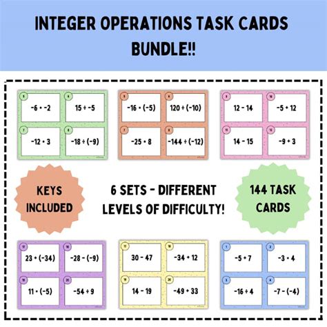 integer operations task cards bundle by kj in the middle tpt