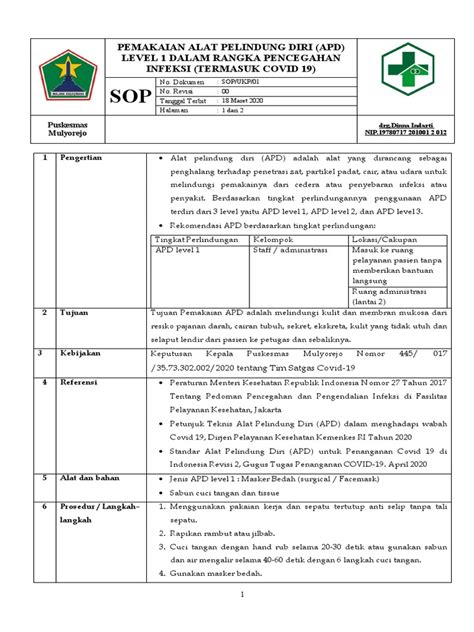 Sop Pemakaian Apd Level 1 Pdf