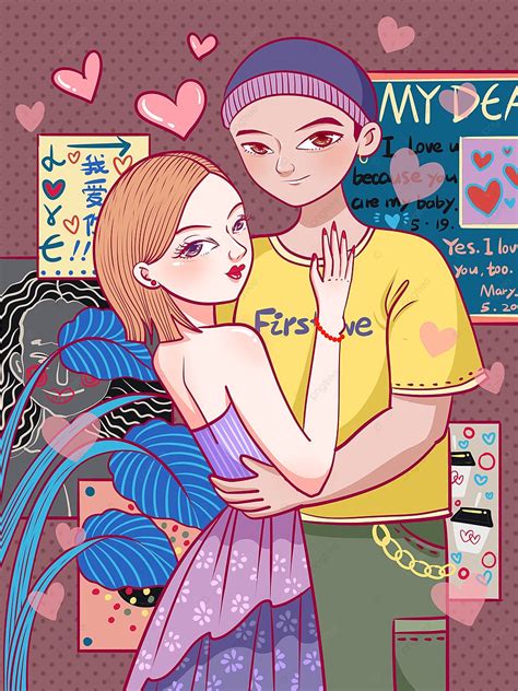 오리지널 손그림 만화풍 커플 창의 삽화 일러스트 기발한 손으로 그린 만화 일러스트 Pngtree 로열티 무료