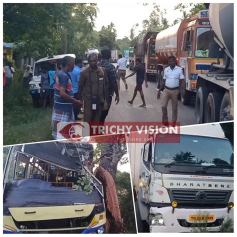 Visionnewsலாரி மோதியதில் அரசு பேருந்து மரத்தில் இடித்து விபத்து