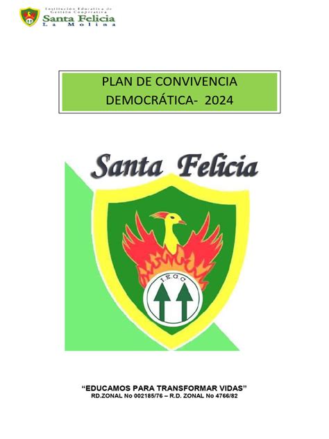 Plan De Convivencia Democrática 2024 Santa Felicia Pdf Abuso