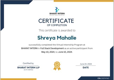 shreya mahalle on linkedin fullstackinternship bharatintern