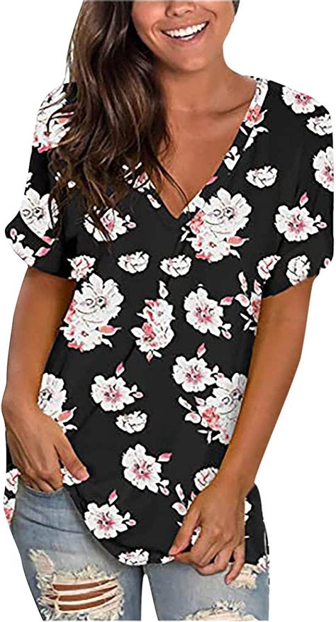 Bluse Damen Elegant Kurzarm Sommer Lässiges T Shirt Top Mit V
