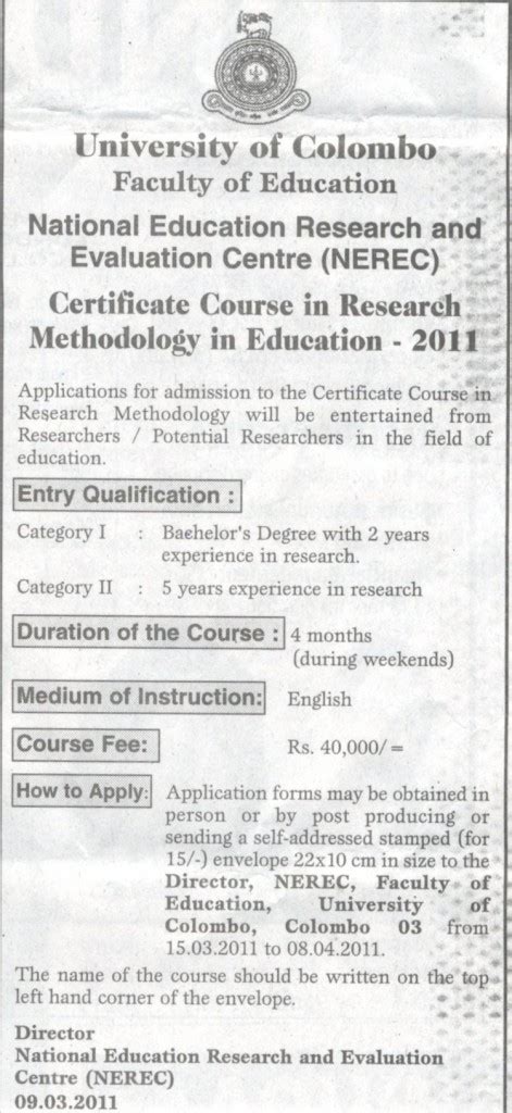 Certificate Course In Research Methodology In Education 2011 Synergyy