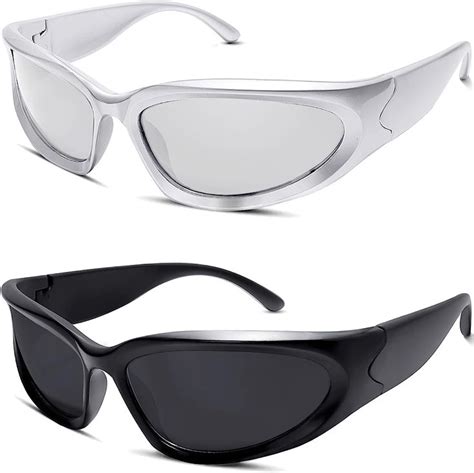 Knliwkm Y2k Wrap Around Sunglasses Sports Futuristic Oval Glasses For