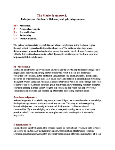 The Mario Framwork Idk The Mario Framework To Help Restore Kashmirs Diplomacy And Gain