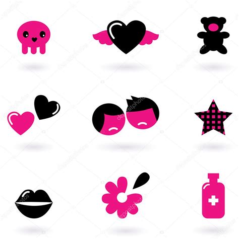 Emo Design Elements And Icons Isolated On White Stock Vector Image By